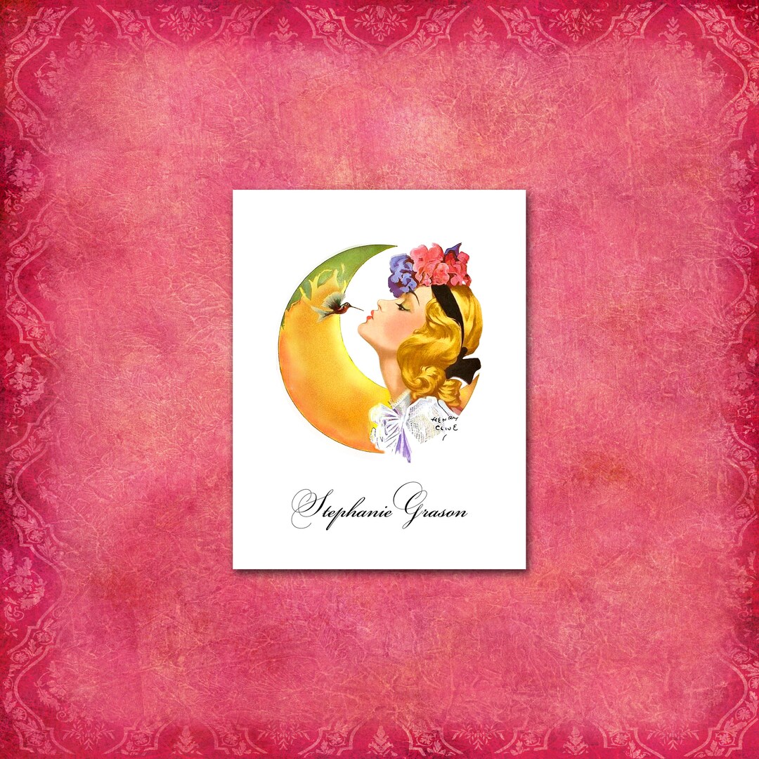 Hummingbird Note Cards / Beautiful Blonde, Crescent Moon, Personalized ...