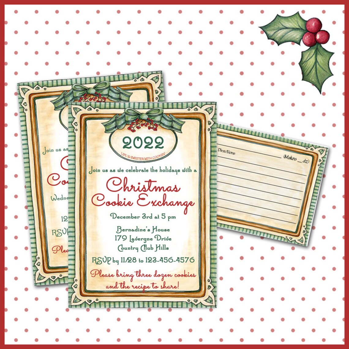 Cookie Swap Invitation With Matching Recipe Cards / Green - Etsy