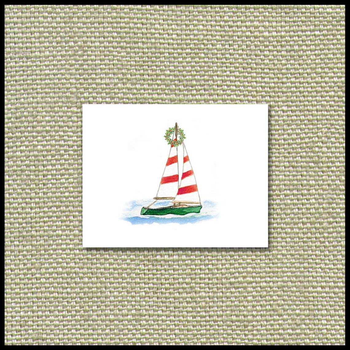 Nautical Christmas Cards: Sailboat With Wreath, Coastal Holiday ...