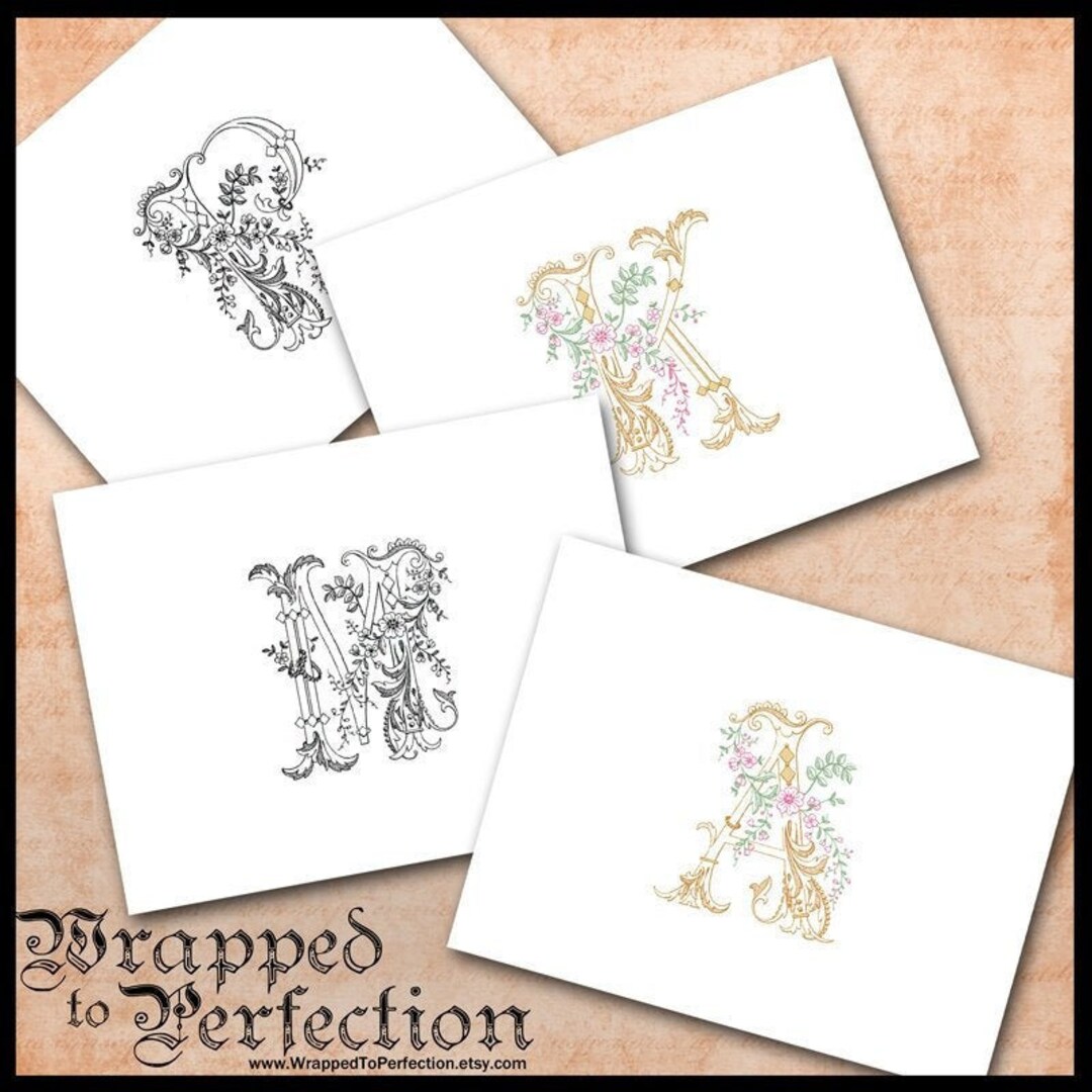 Victorian Floral Monogram Note Cards: Shabby Chic Stationery Set of 10 ...