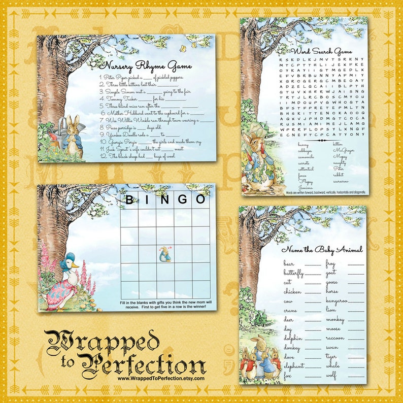 Baby Shower Games / PETER RABBIT / Bunny / Word Search Bingo - Etsy