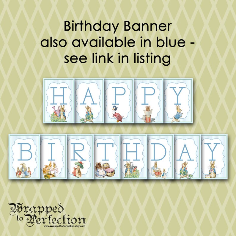 Peter Rabbit Happy Birthday Banner / Pink Stripes / DIY | Etsy