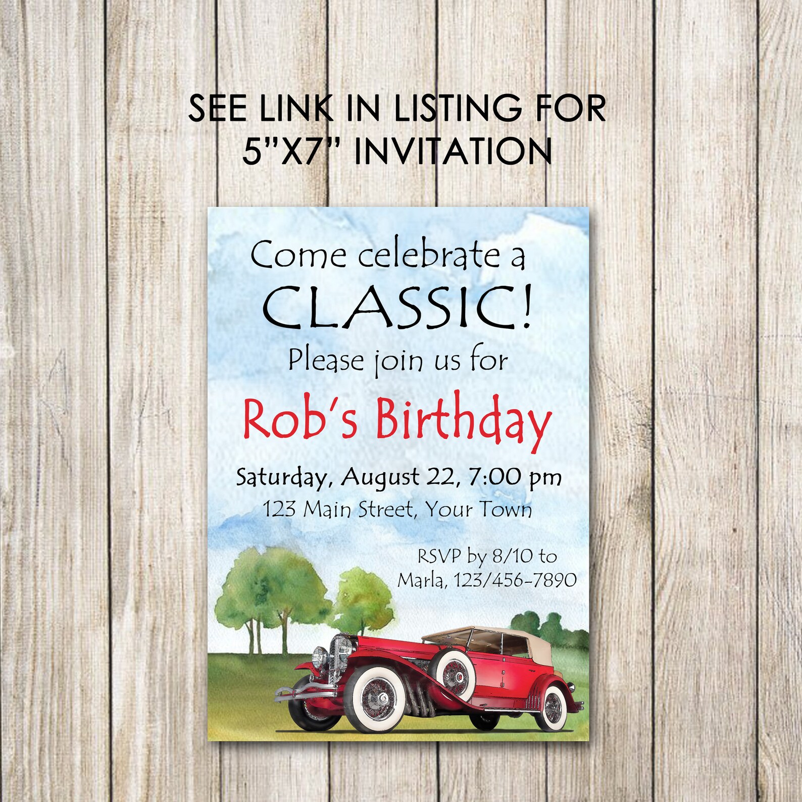 Classic Car Birthday Card / Vintage Red Roadster Sports Car - Etsy