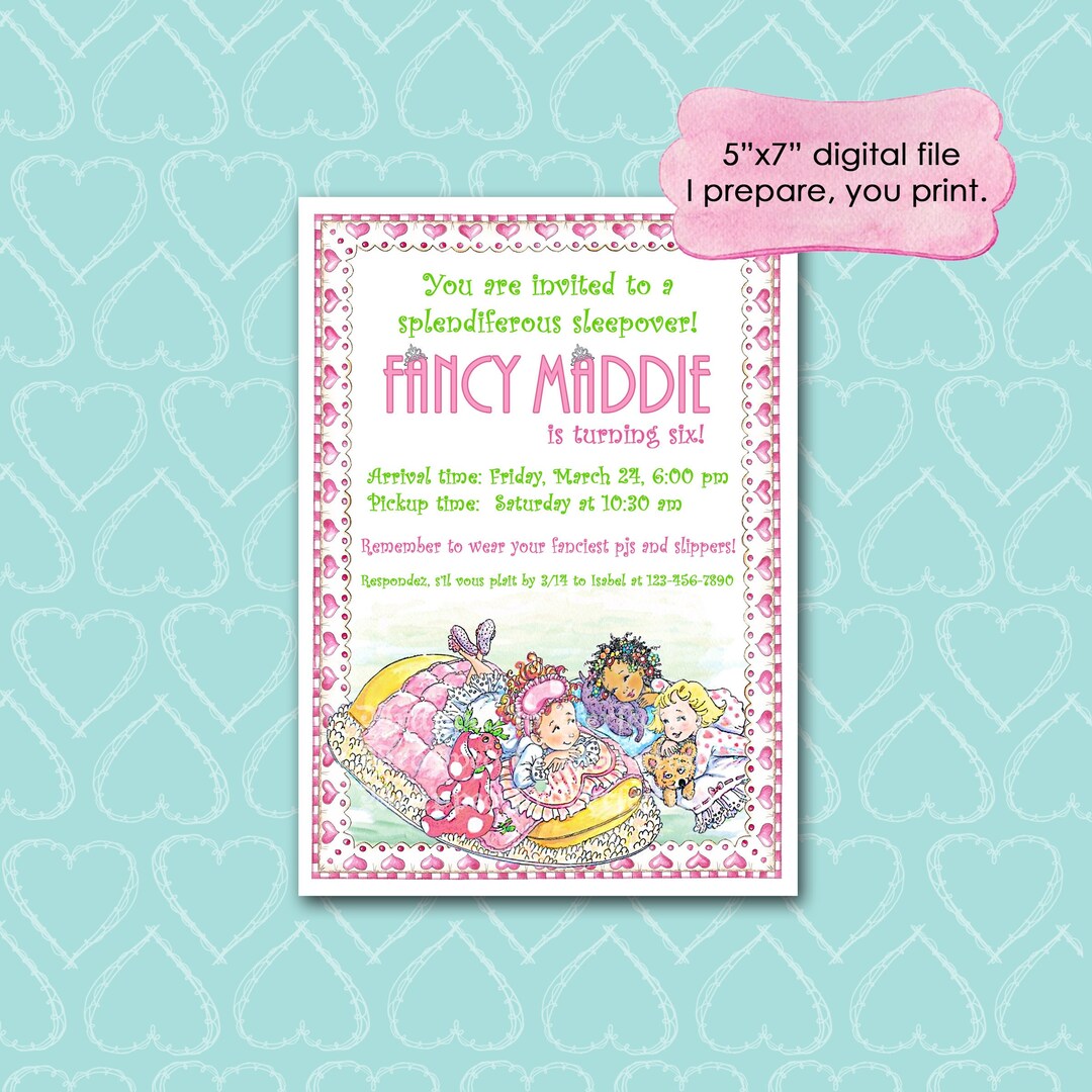 Printable Fancy Nancy Sleepover Invitation, 5"x7" DIGITAL YOU PRINT ...
