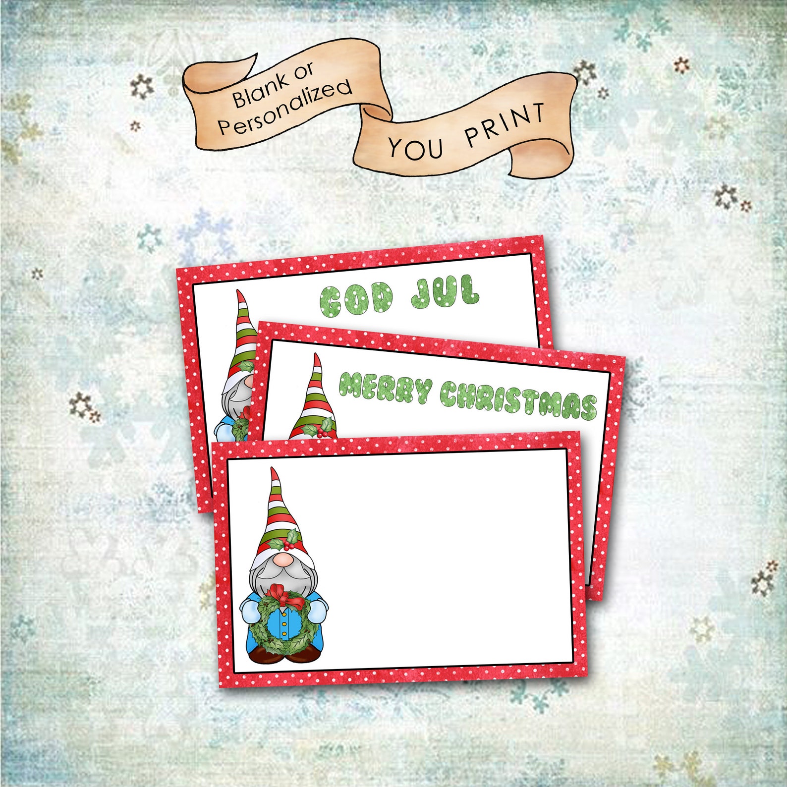 God Jul Personalized Tags, Large 3"x5" Gift Tag, Scandinavian Nordic ...