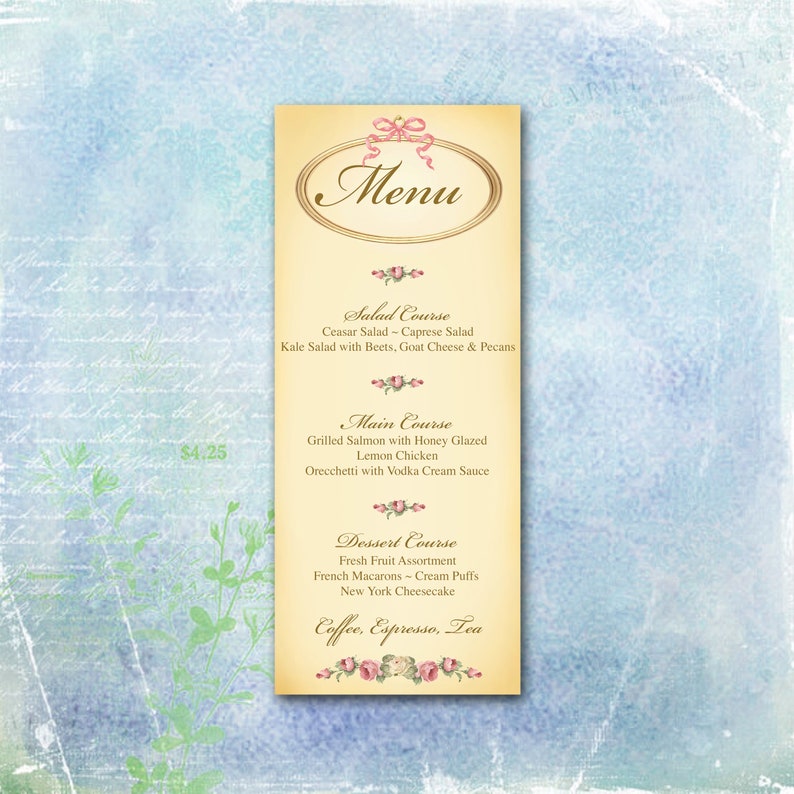 Victorian Menu / Jane Austen Tea Party Birthday Bridal or - Etsy