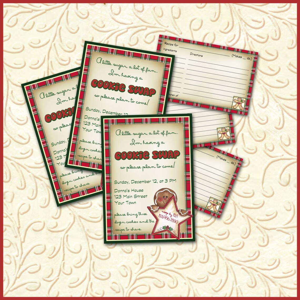 Cookie Swap Invitation With Matching Recipe Cards / Red & - Etsy