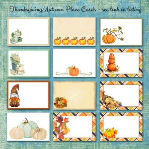 Thanksgiving Place Cards, Dinner Seating Cards, Pumpkins Autumn Fall ...