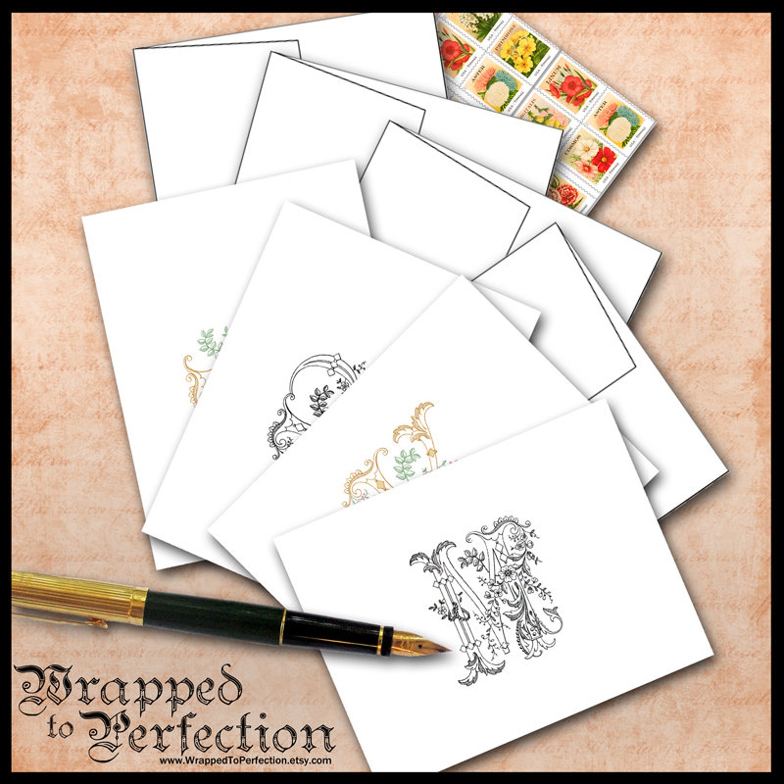 Victorian Floral Monogram Note Cards Vintage Monogram - Etsy