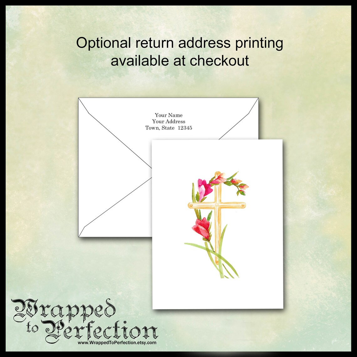 Cross Note Cards / Pink Flowers Gold Cross / Set of 10 / | Etsy