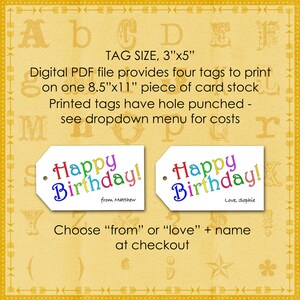 Personalized Birthday Tags / Printed or Digital File / Extra Large 3x5 ...