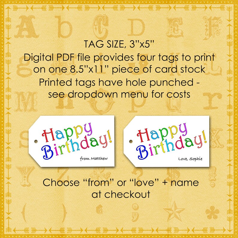 Personalized Birthday Tags / Printed or Digital File / Extra - Etsy