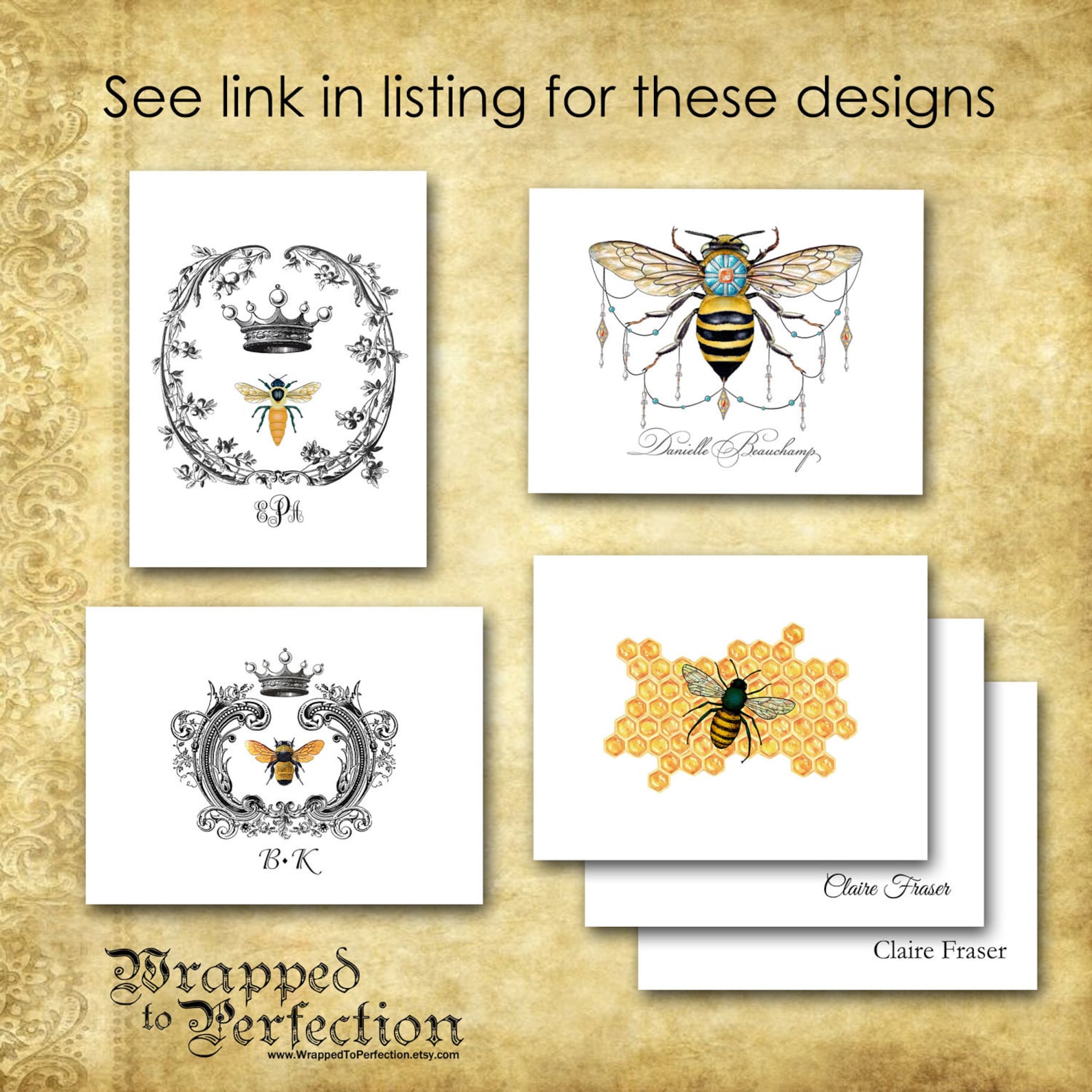 Napoleonic Bee Note Cards Queen Bee Crown Ornate Wreath - Etsy