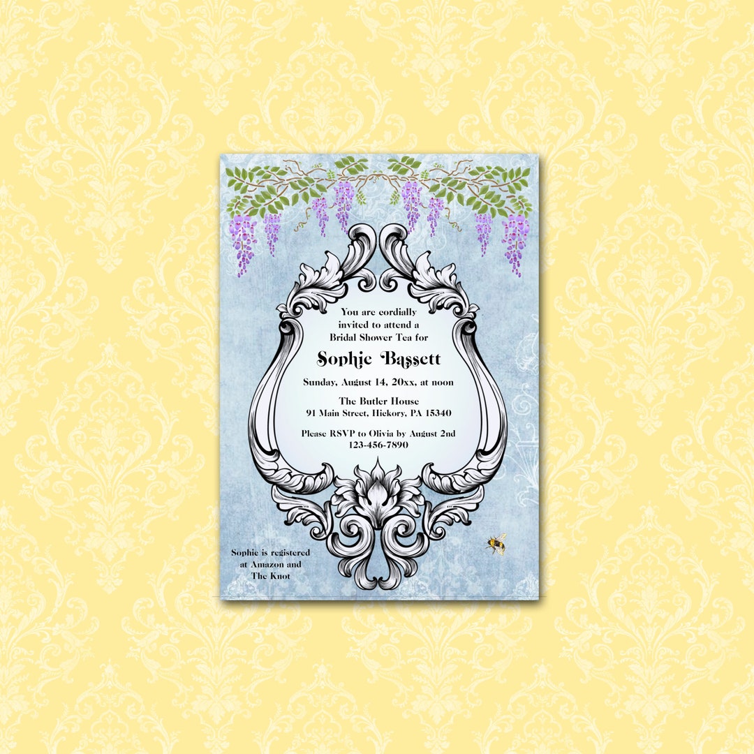 Regency Invitation, 5x7 Printable / Wisteria, Ornate Frame, Bee ...