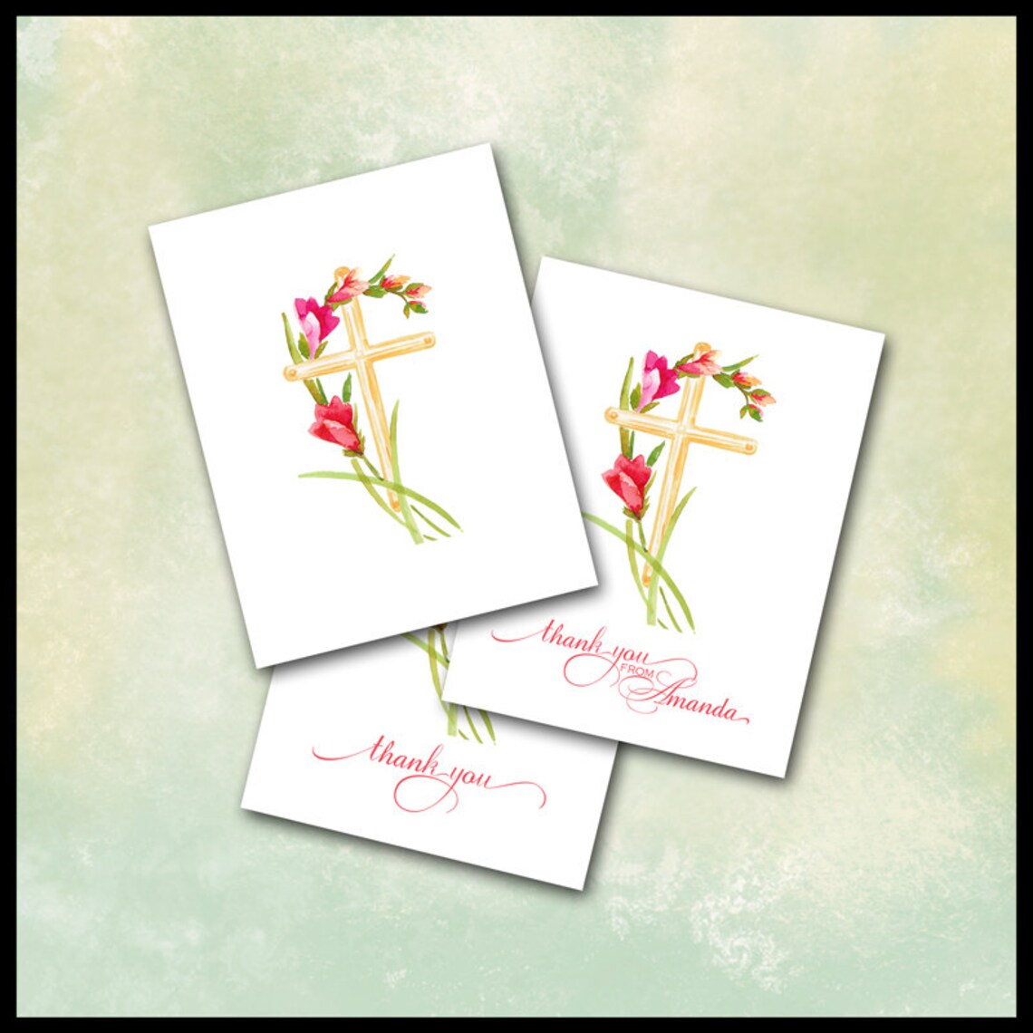 Cross Note Cards / Pink Flowers Gold Cross / Set of 10 / | Etsy