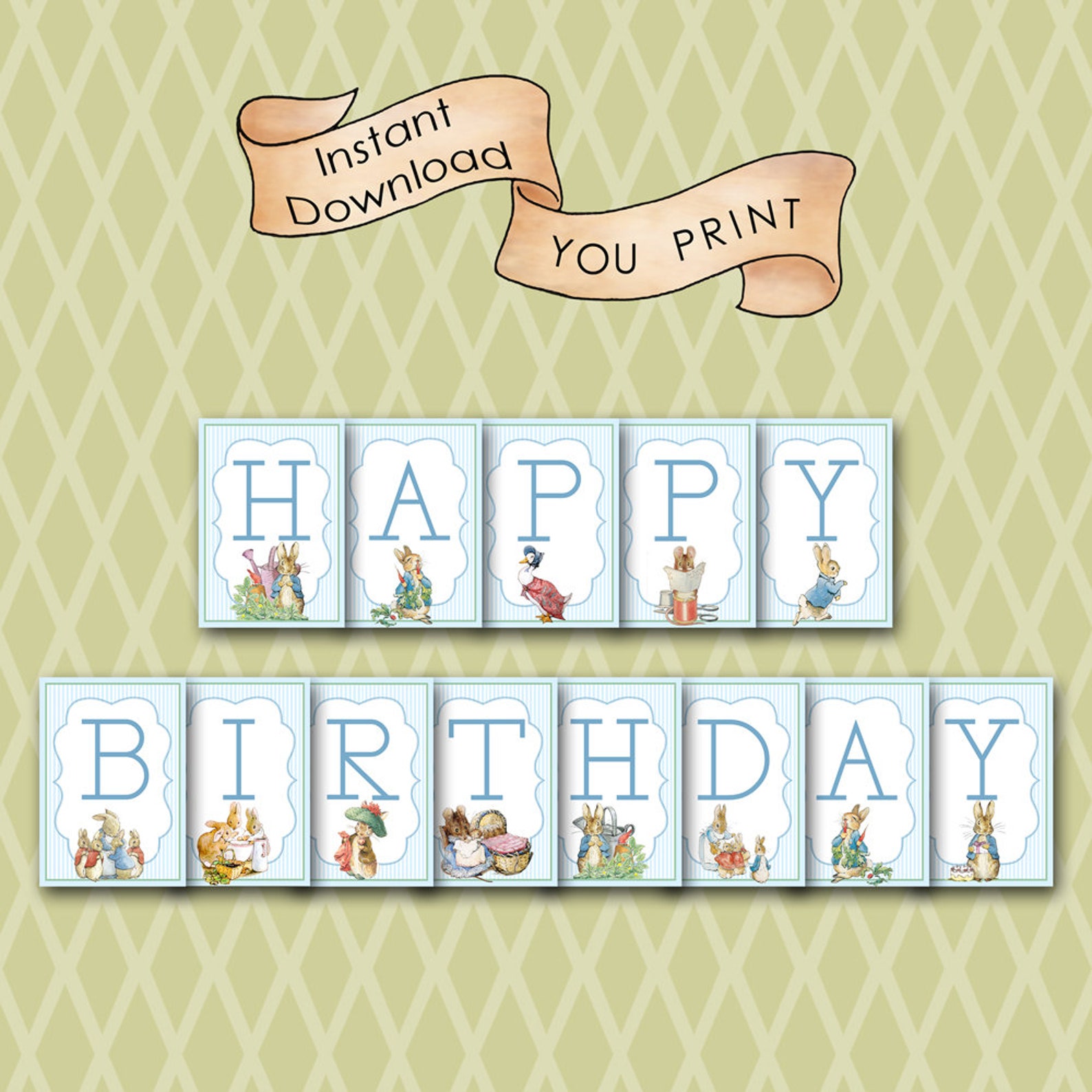 Peter Rabbit Happy Birthday Banner / DIY YOU PRINT Party | Etsy