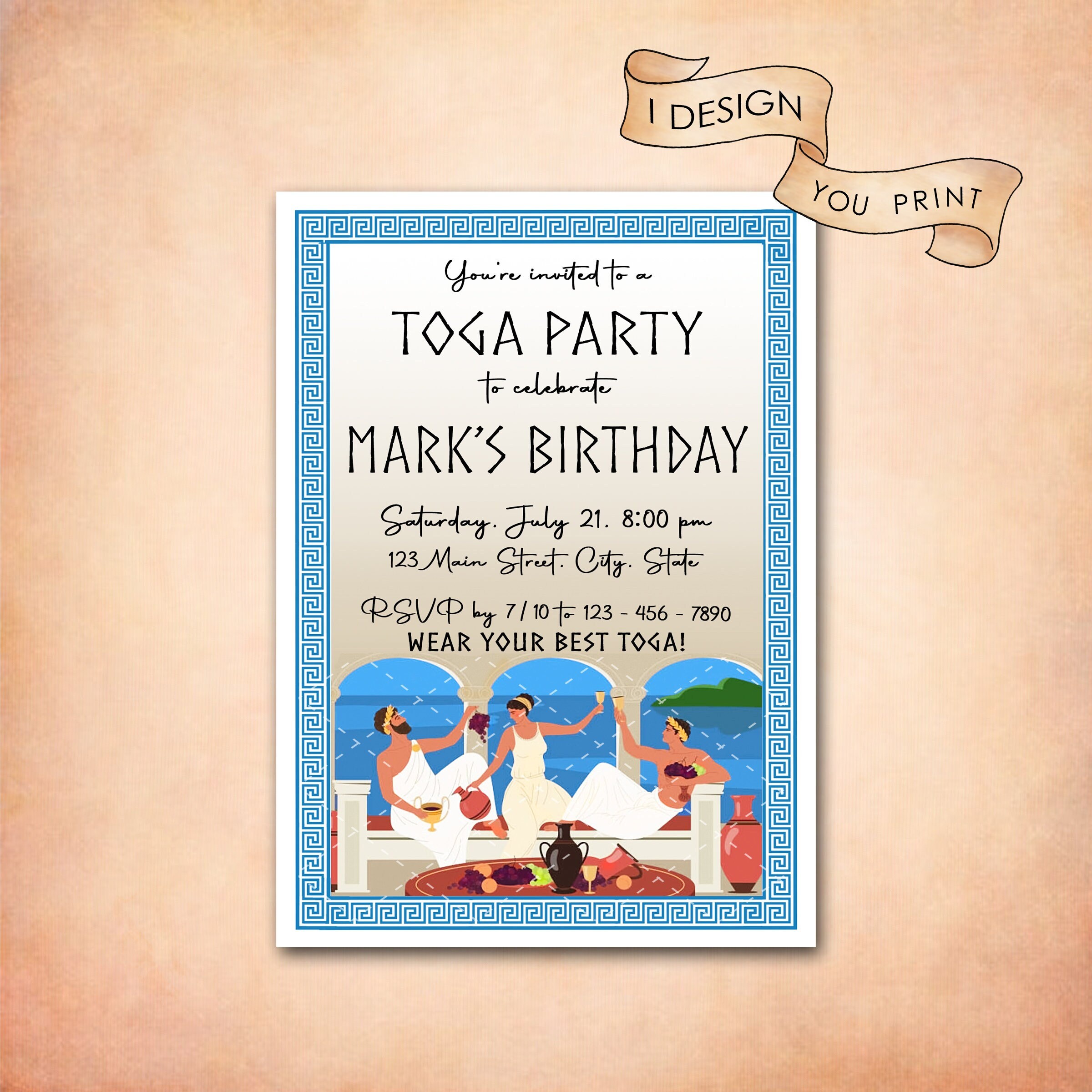 Toga Party Invitation, Bacchanal / Theme Party, Ancient Rome, Ancient ...