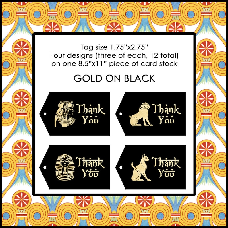 Egyptian Favor Tag / Black Gold / King Tut Cleopatra Cat - Etsy