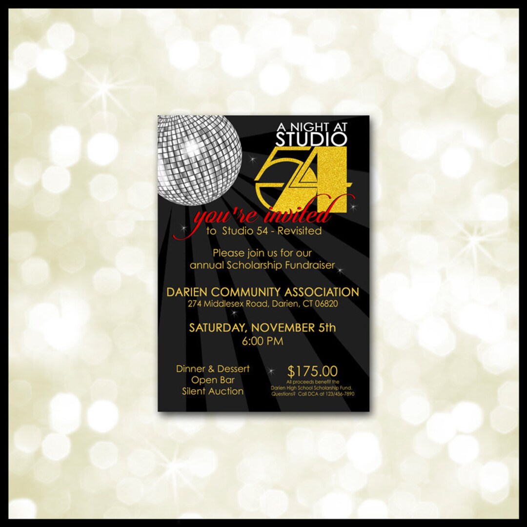 Disco Studio 54 Invitation, 5"x7", YOU PRINT, 1970s, Mirror Ball, Theme ...