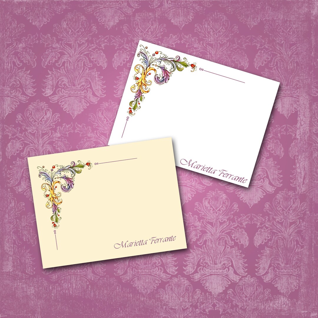 Florentine Note Cards / 10 Cards, Ivory or White, Personalized Italian ...