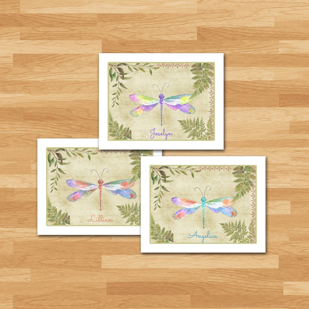 Watercolor Dragonfly Note Cards: Personalized Stationery Set of 10 - Etsy