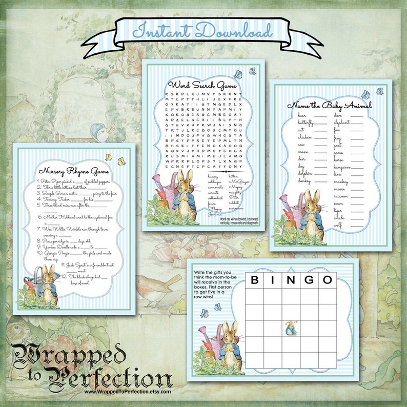 Baby Shower Games / PETER RABBIT / Bunny / Word Search Bingo - Etsy