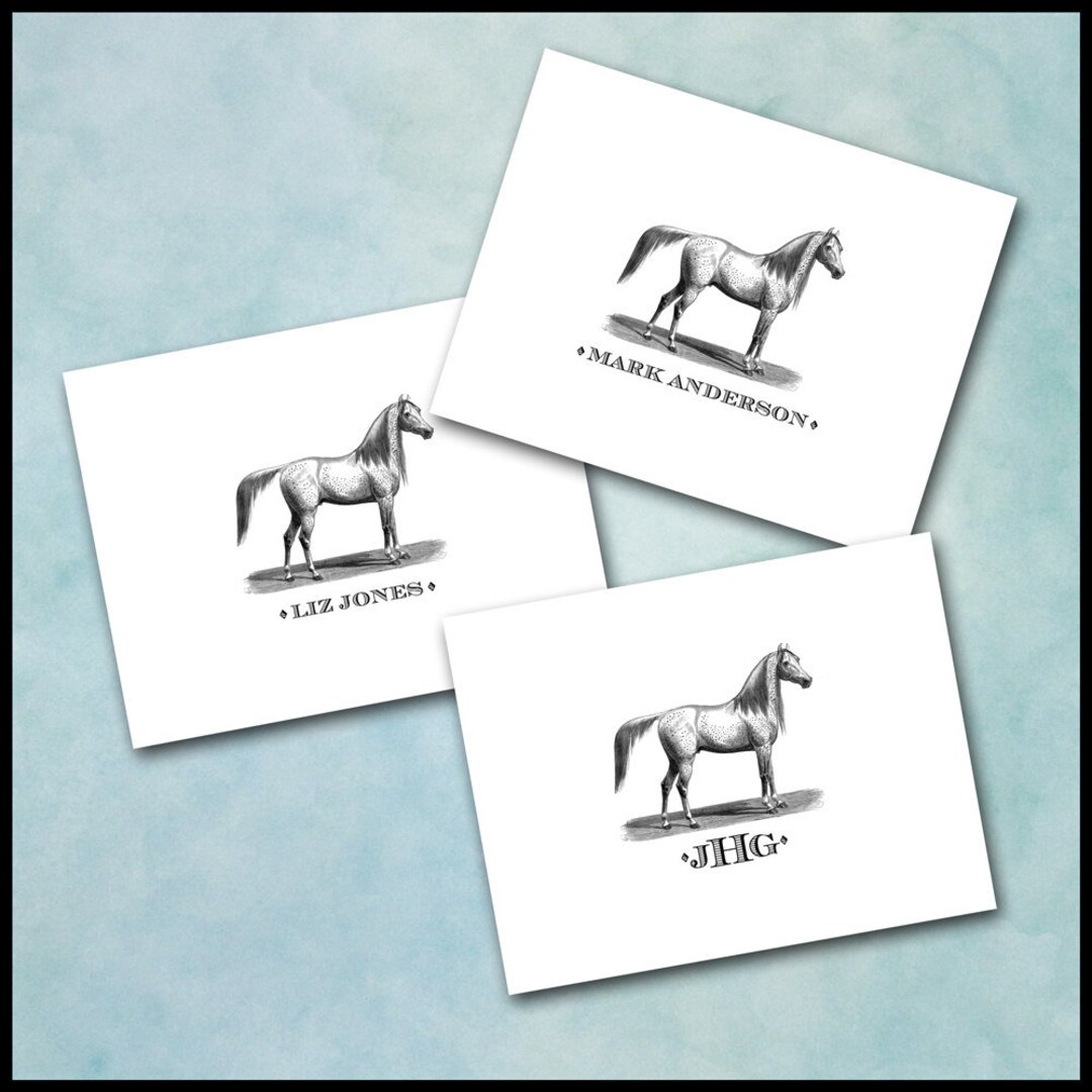 Horse Note Cards / Monogram or Name in Block or Script, Classic Preppy ...