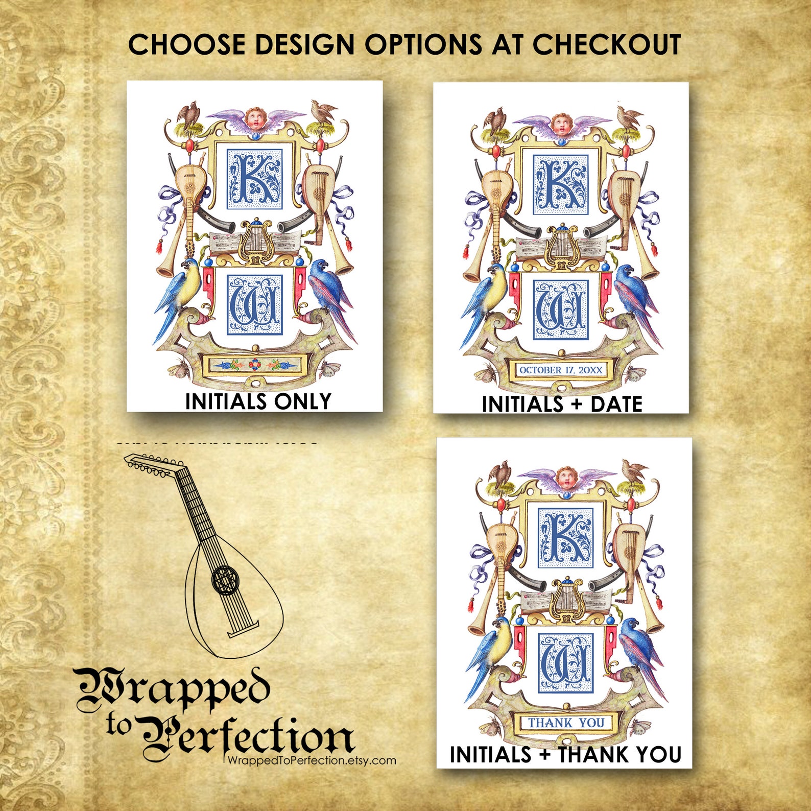 Medieval Monogram Note Cards Two Initials Renaissance | Etsy