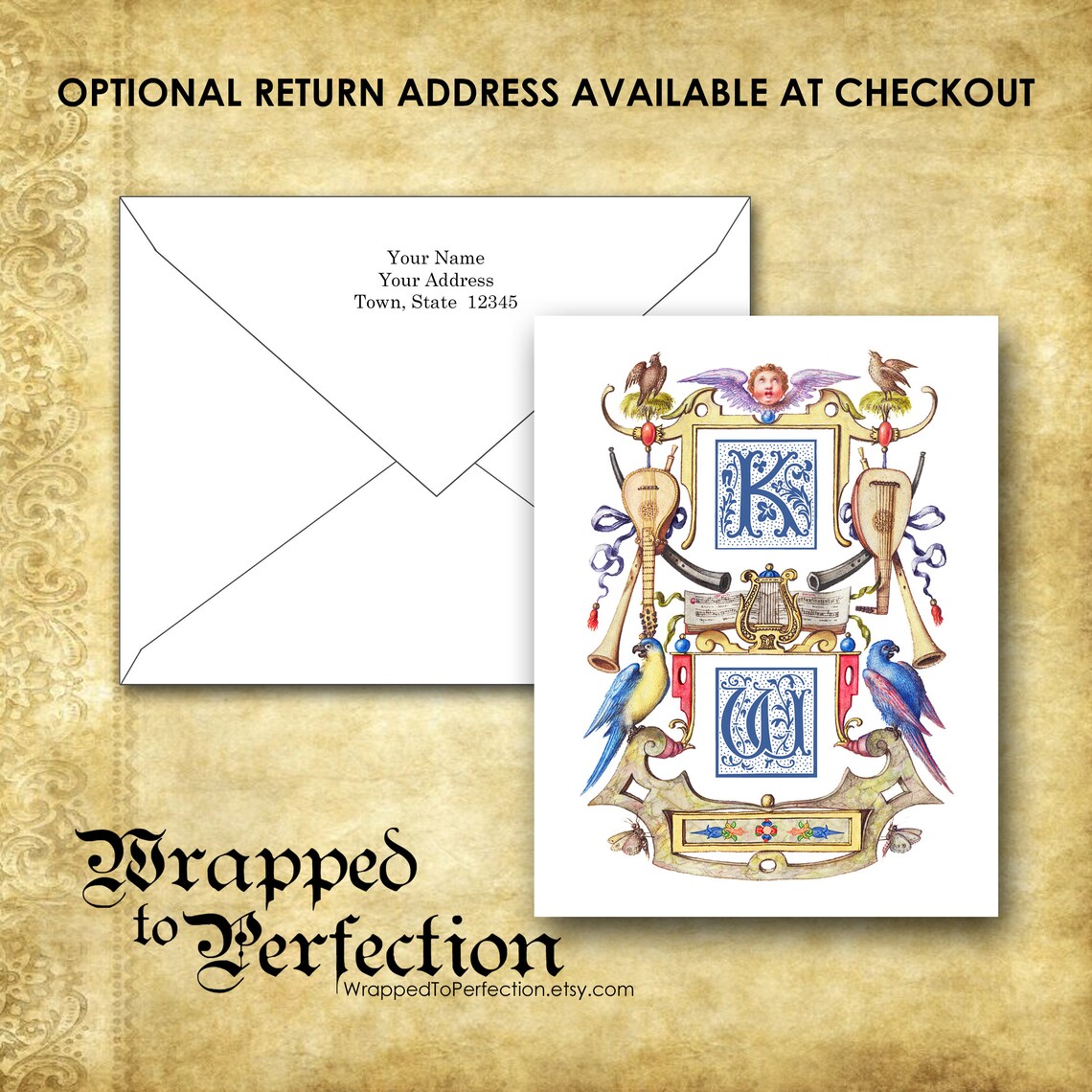 Medieval Monogram Note Cards Two Initials Renaissance | Etsy