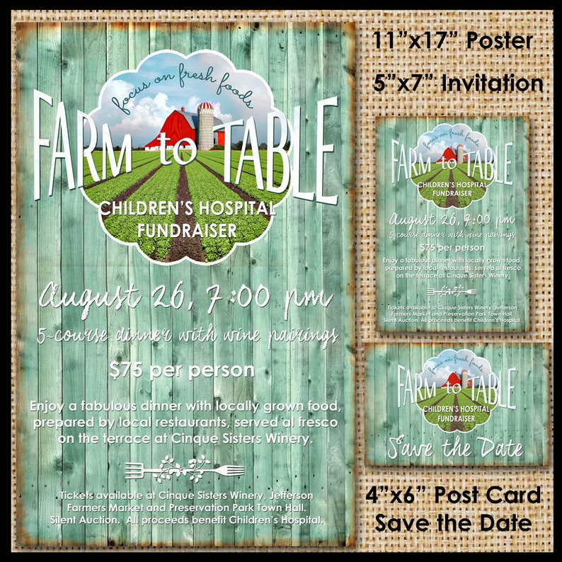 Farm to Table Invitation Poster & Save the Date / Fundraiser | Etsy