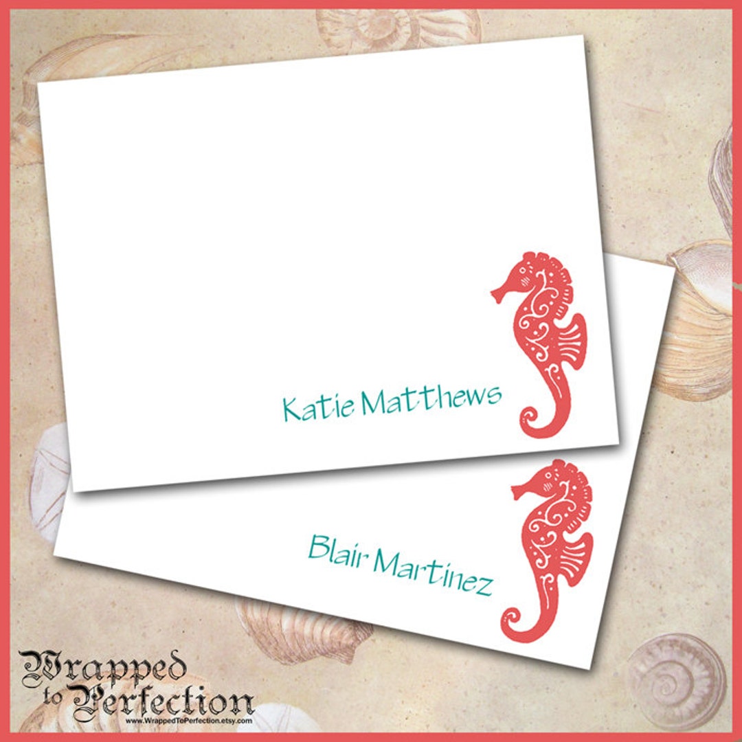 Seahorse Note Cards / Personalized Stationery / Set of 10 / Beach ...