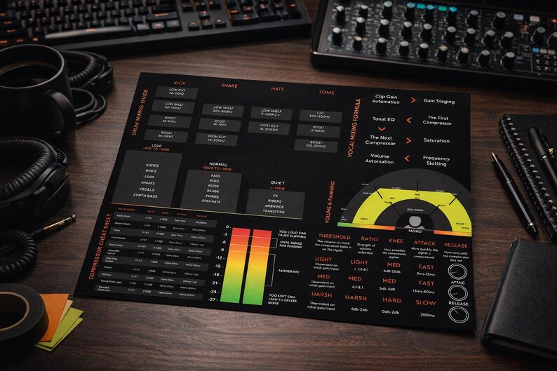 Mixing and Mastering Cheat Sheet Printable | Audio Engineer EQ ...