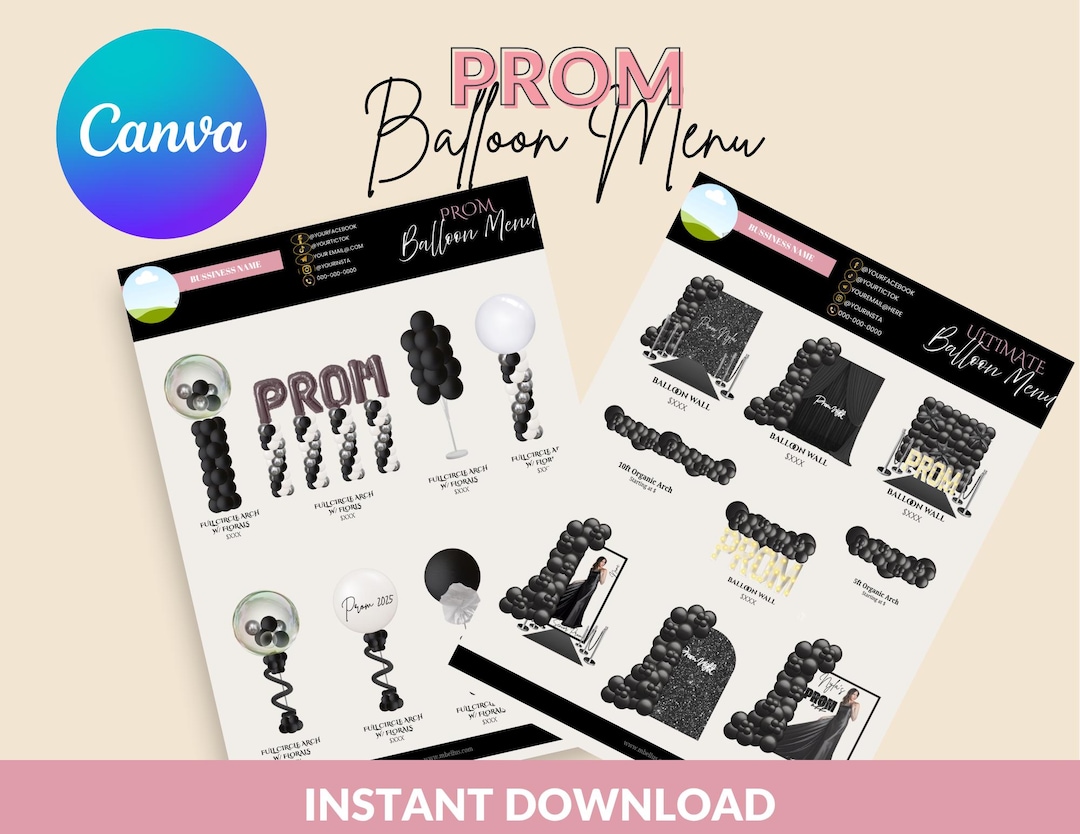 Prom Balloon Decor Menu Template (canva Editable) - Etsy