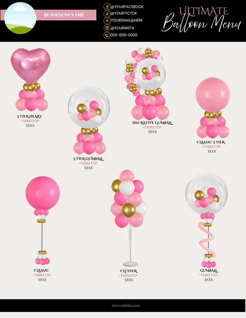 Ultimate Balloon Menu Template | Party Decor Pricing Guide | Editable ...