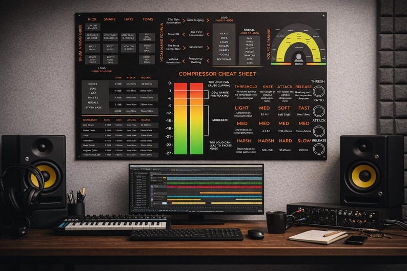 Mixing and Mastering Cheat Sheet Printable | Audio Engineer EQ ...