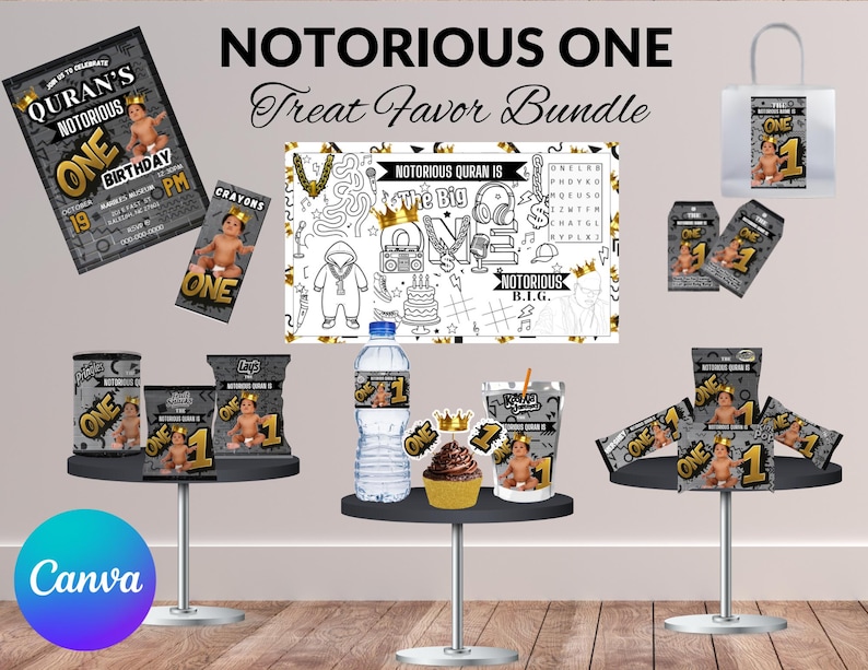 90s Hip Hop 1st Birthday Party Kit | Notorious ONE Theme (digital ...