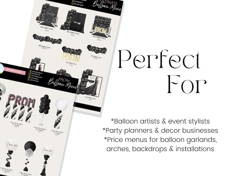 Prom Balloon Decor Menu Template (canva Editable) - Etsy