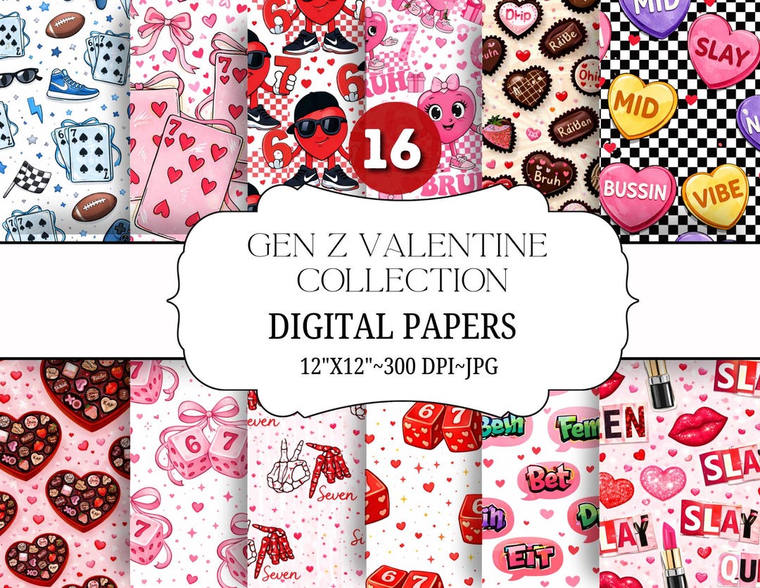 Gen Z Valentine Digital Papers | Seamless Slang Patterns (12x12) - Etsy