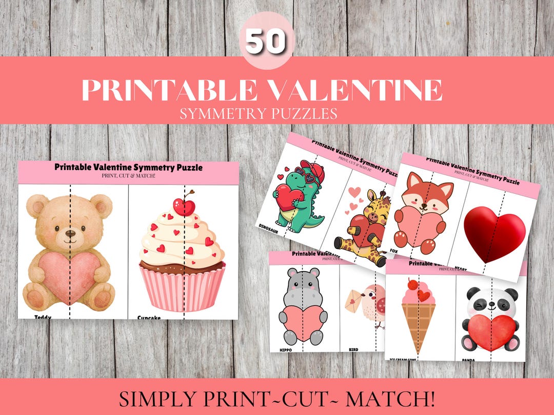 Valentine's Day Symmetry Puzzles | Preschool Print, Cut & Match Game ...