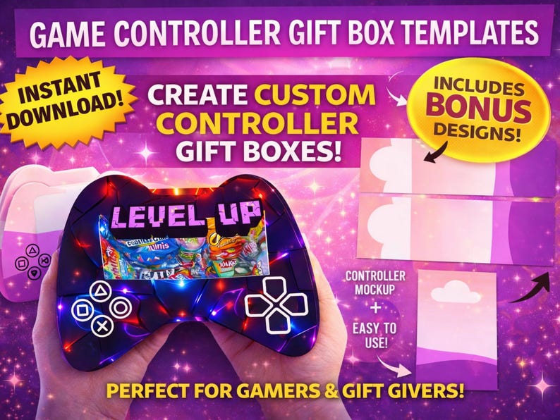 Gamer Controller Gift Box Template | DIY Party Favor (digital Download ...