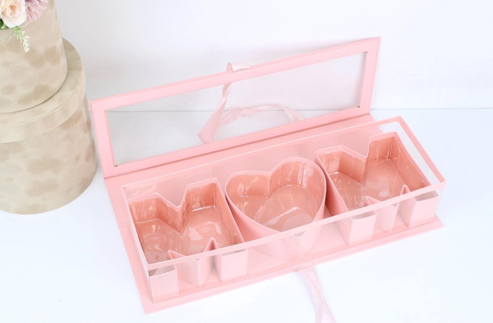 Mom Fillable Flower Box With Clear Pvc Top, Plastic Liner and Satin ...