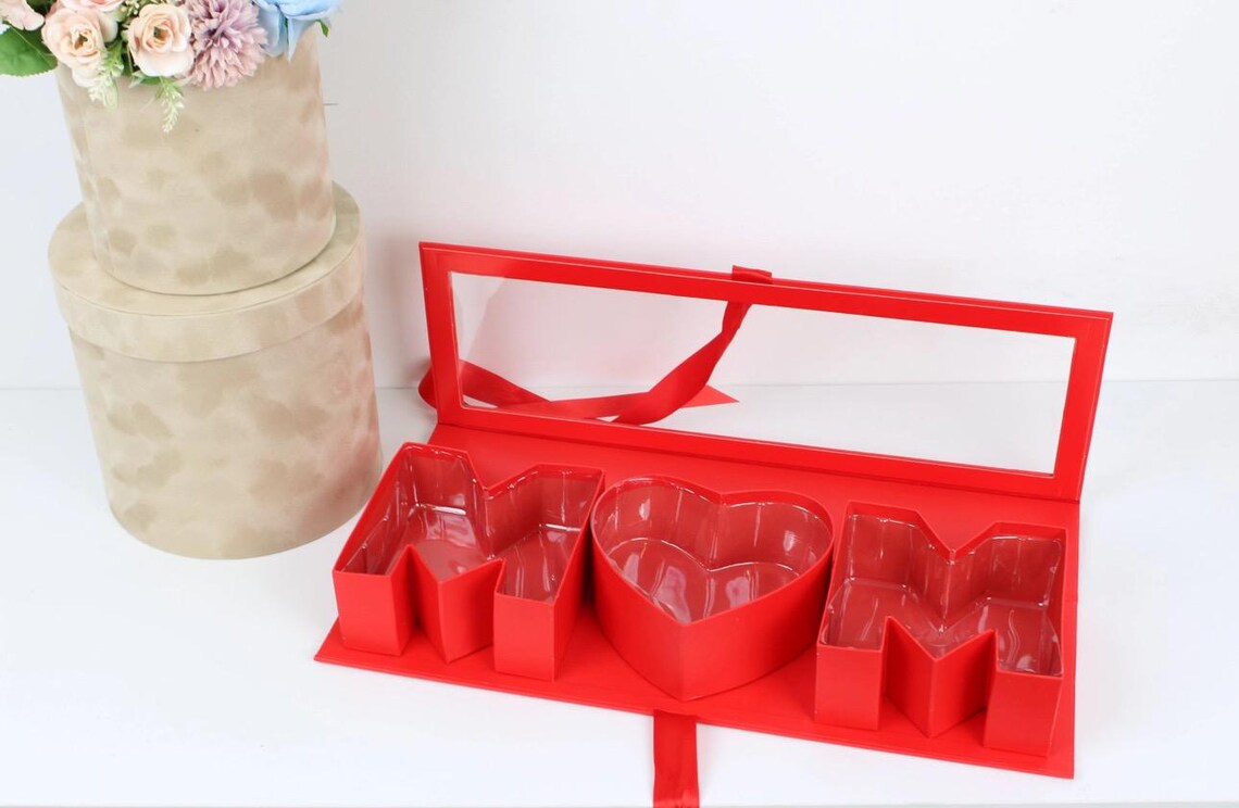 Mom Fillable Flower Box With Clear Pvc Top, Plastic Liner and Satin ...