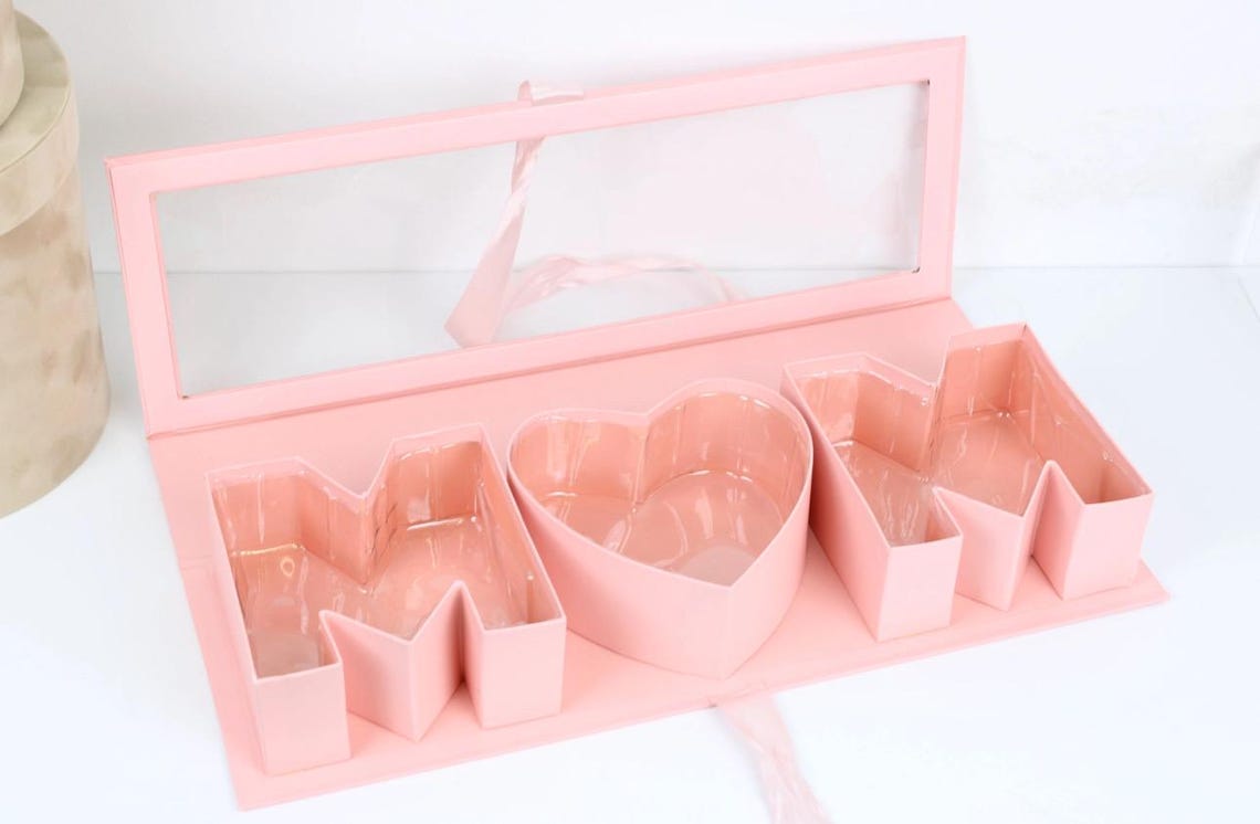 Mom Fillable Flower Box With Clear Pvc Top, Plastic Liner and Satin ...