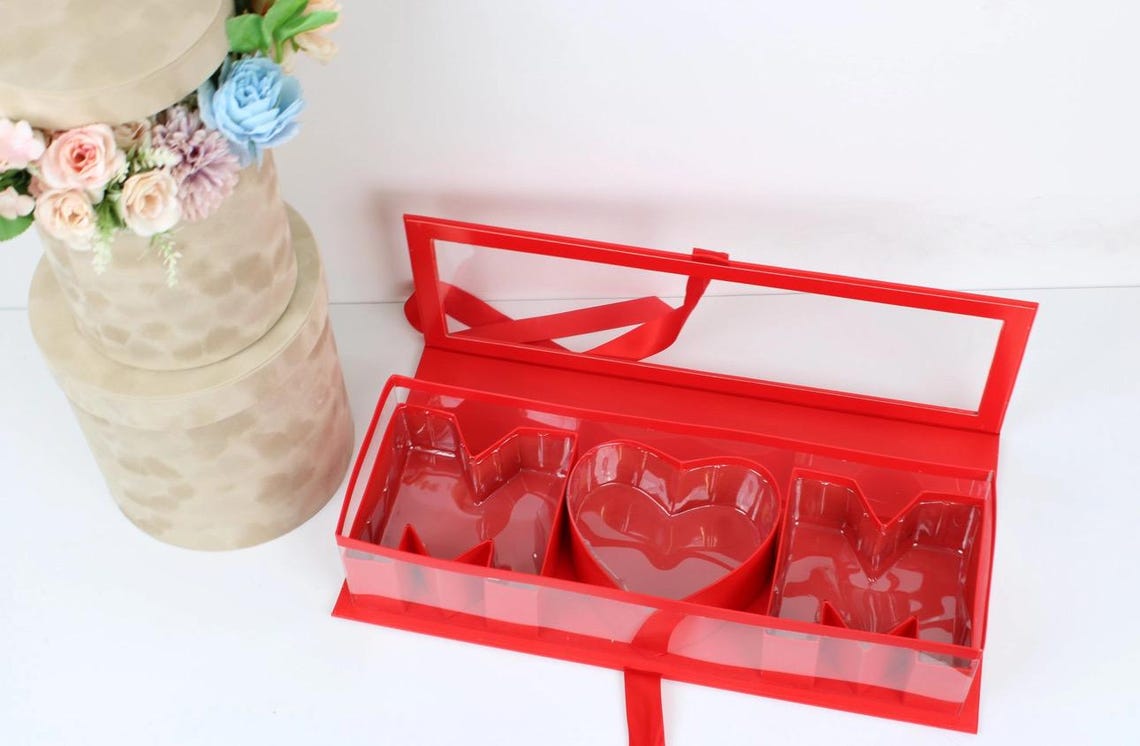 Mom Fillable Flower Box With Clear Pvc Top, Plastic Liner and Satin ...