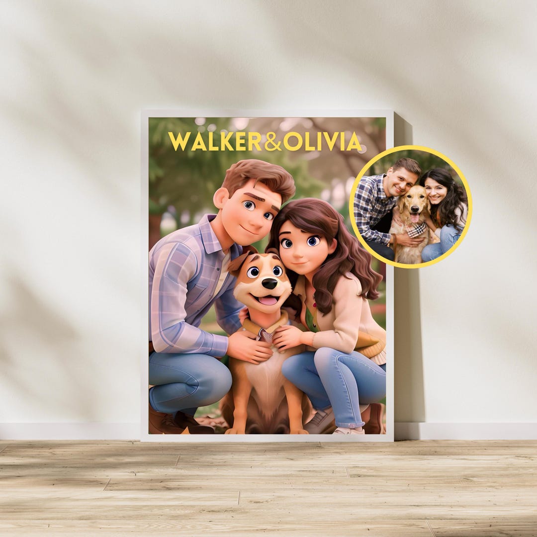 Pet and Owners Animation Portrait, Custom Family Cartoon Portrait ...