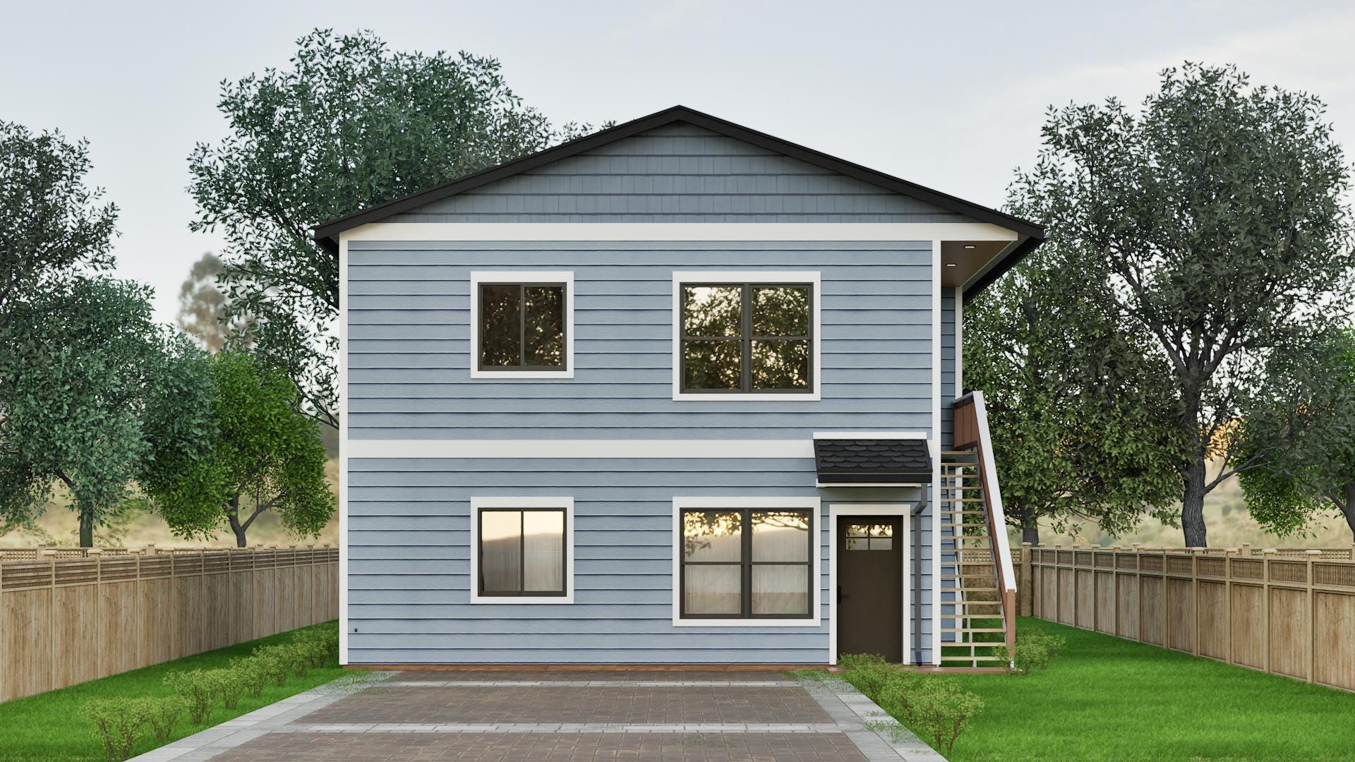 Tiny Home Duplex Plan | 1,996 Sq. Ft. ADU Duplex With Stacked Units | Craftsman Duplex Design ...