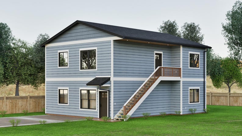 Tiny Home Duplex Plan | 1,996 Sq. Ft. ADU Duplex With Stacked Units ...