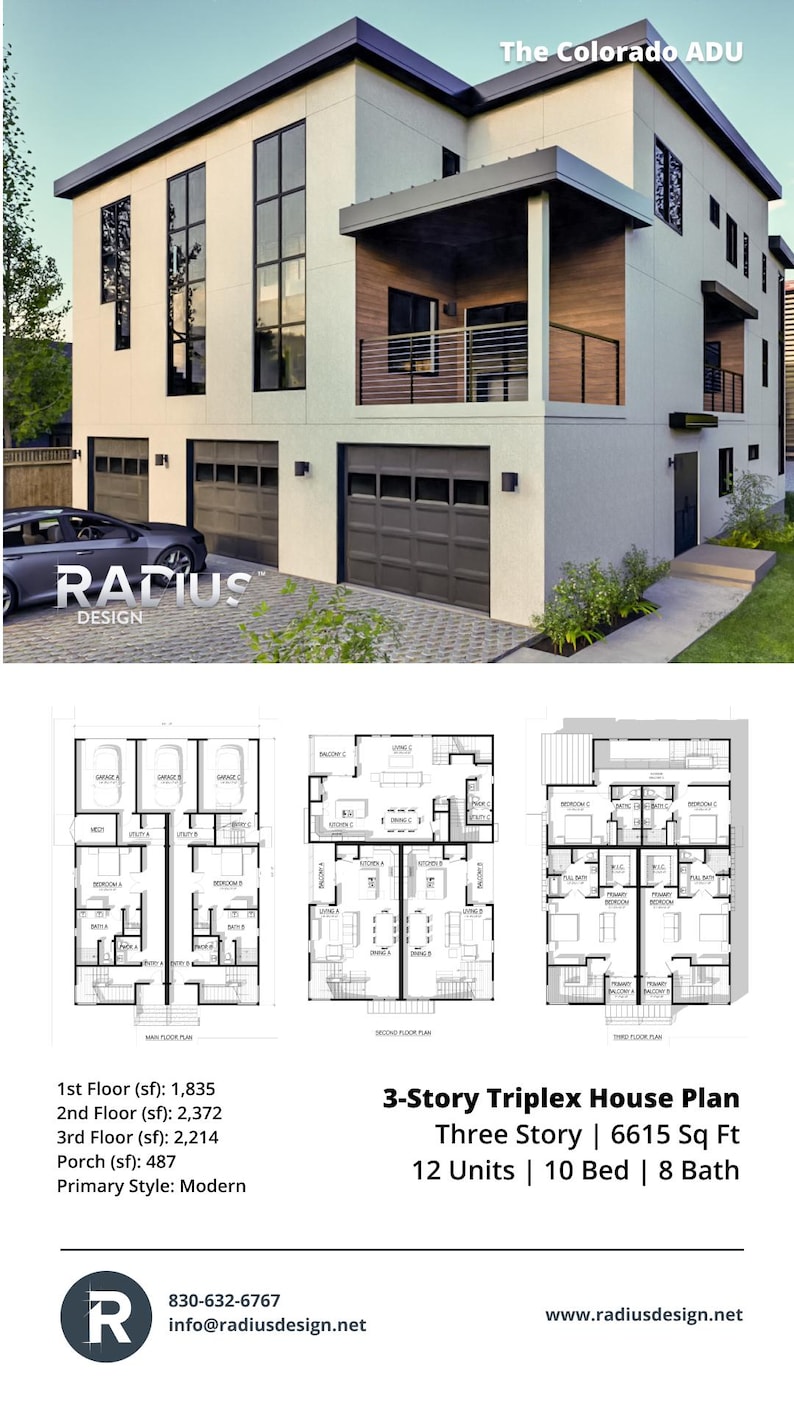 Modern Triplex House Plan | Multifamily Home Design | 6,422 Sq Ft 3 ...