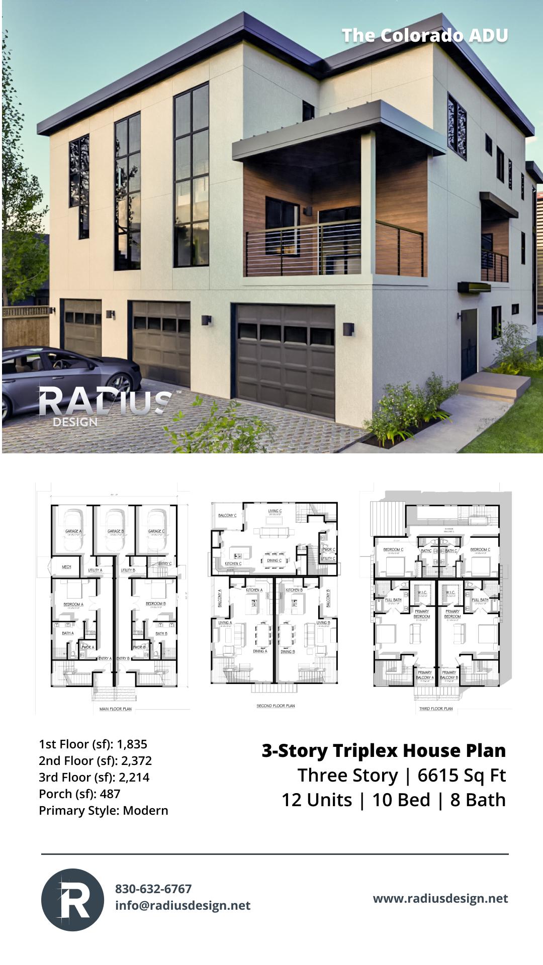 Modern Colorado Triplex House Plan: 3-story Multifamily Home Design - Etsy