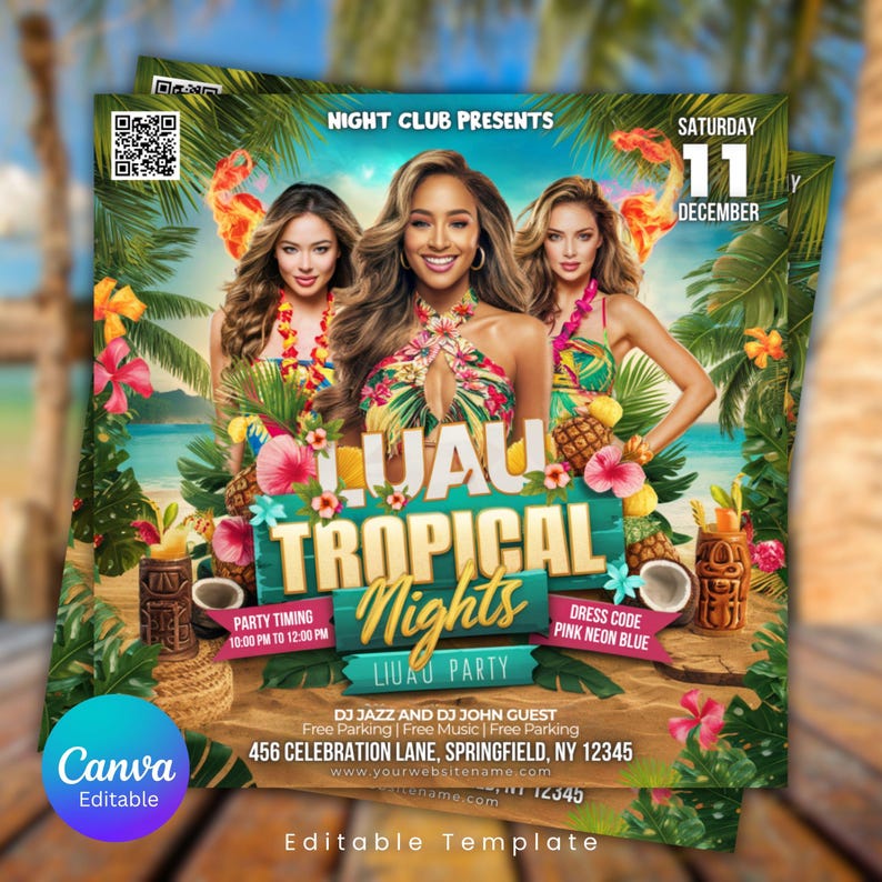 Luau Party Flyer, Hawaiian Party Flyer, Summer Beach Party Flyer,club ...